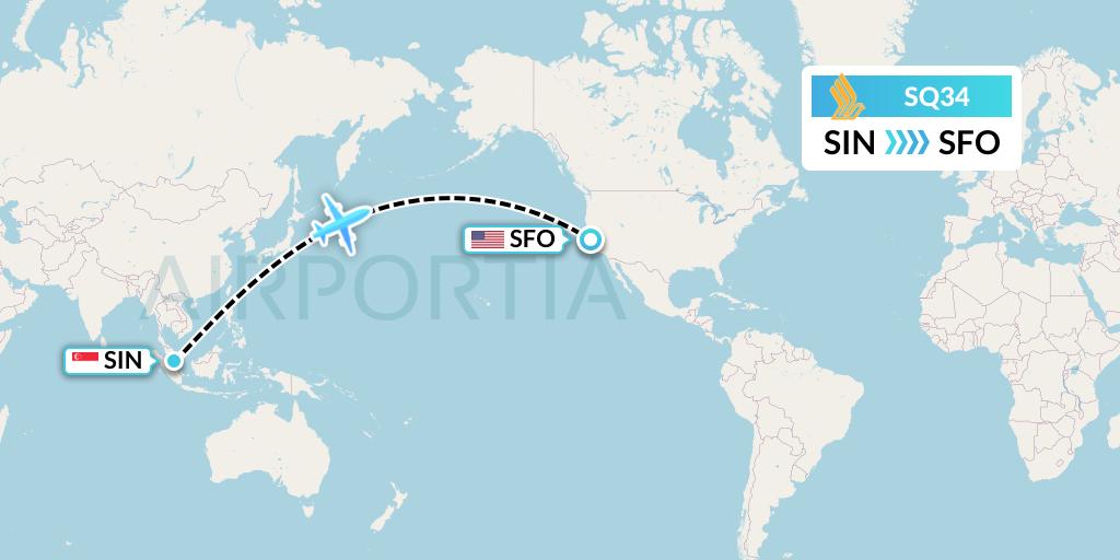 SQ34 Flight Status Singapore Airlines: Singapore to San Francisco (SIA34)