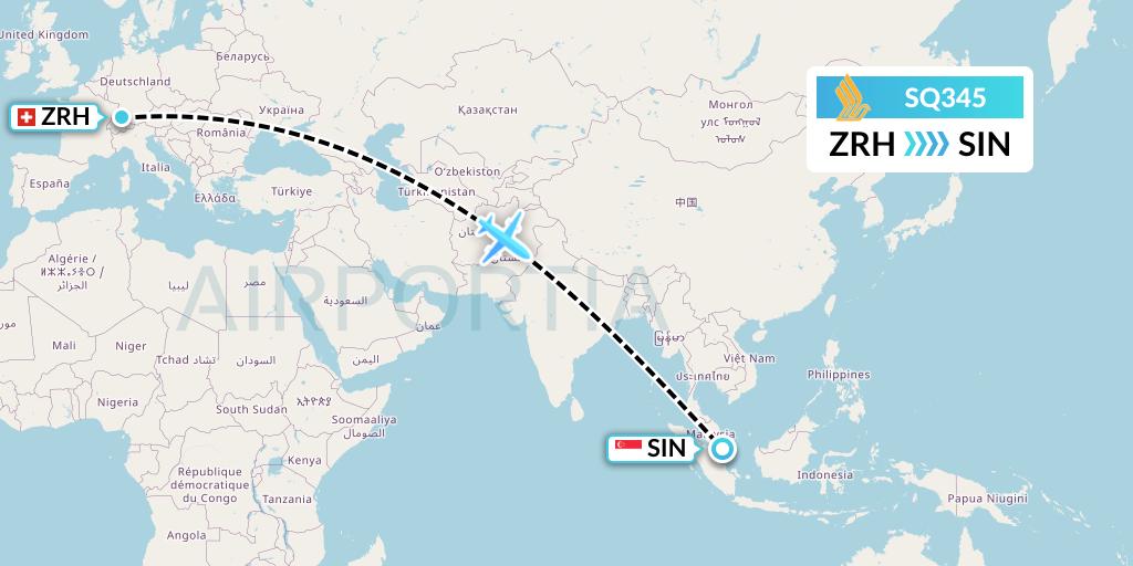 SQ345 Flight Status Singapore Airlines: Zurich to Singapore (SIA345)