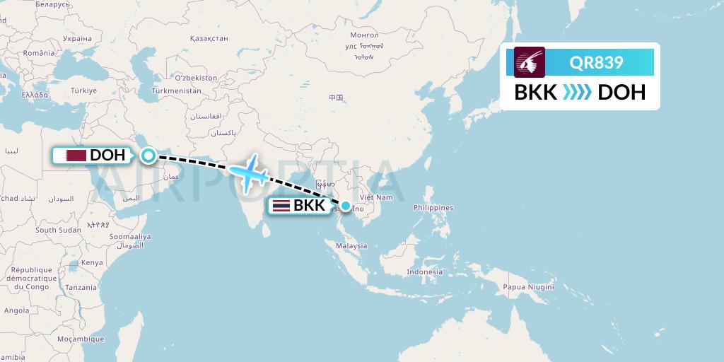 QR839 Flight Status Qatar Airways: Bangkok to Doha (QTR839)