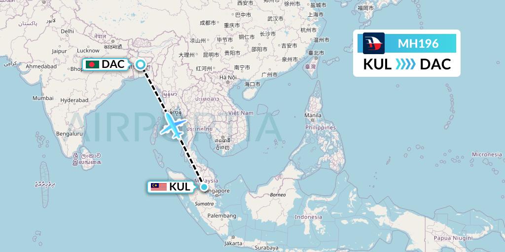 MH196 Flight Status Malaysia Airlines: Kuala Lumpur to Dhaka (MAS196)