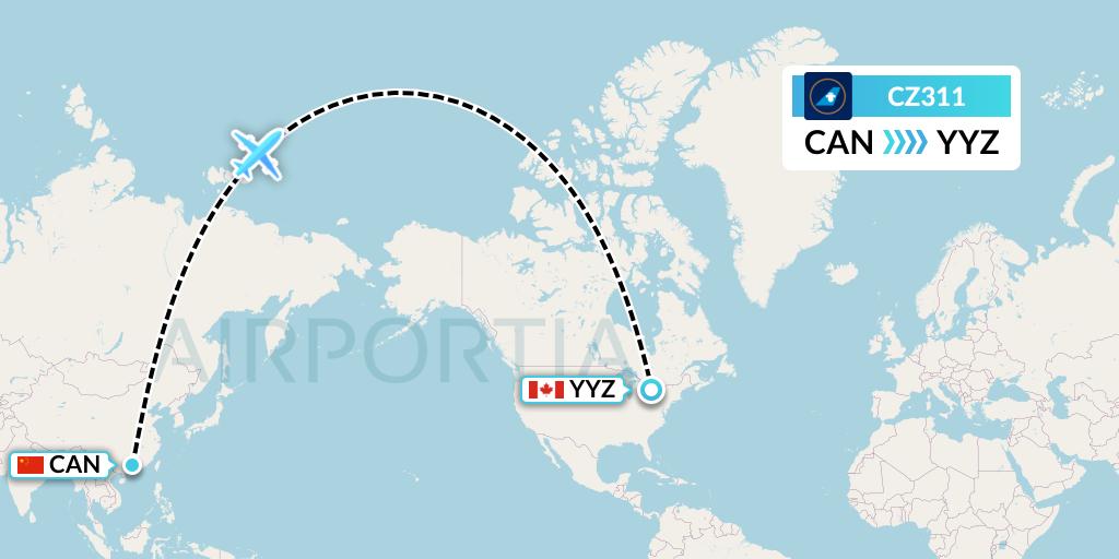 CZ311 Flight Status China Southern Airlines: Guangzhou to Toronto (CSN311)