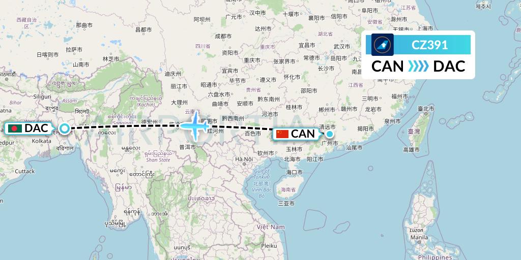 CZ391 Flight Status China Southern Airlines: Guangzhou to Dhaka (CSN391)