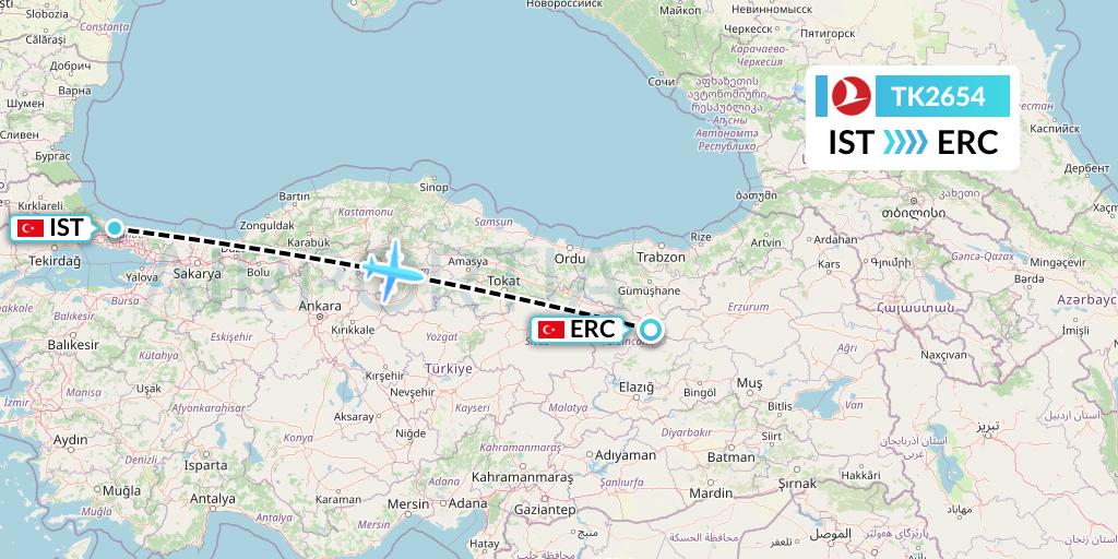 TK2654 Flight Status Turkish Airlines: Istanbul to Erzincan (THY2654)
