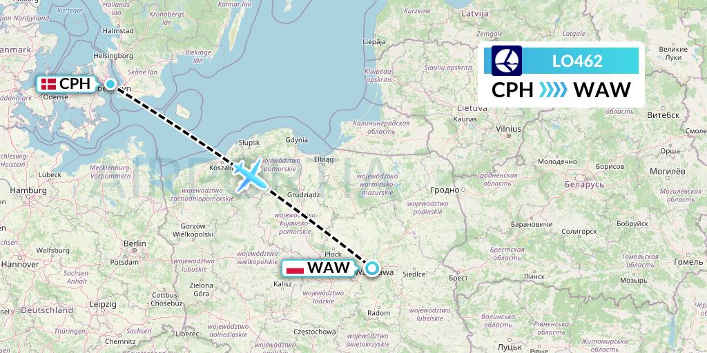 LO462 Flight Status LOT: Copenhagen to Warsaw (LOT462)
