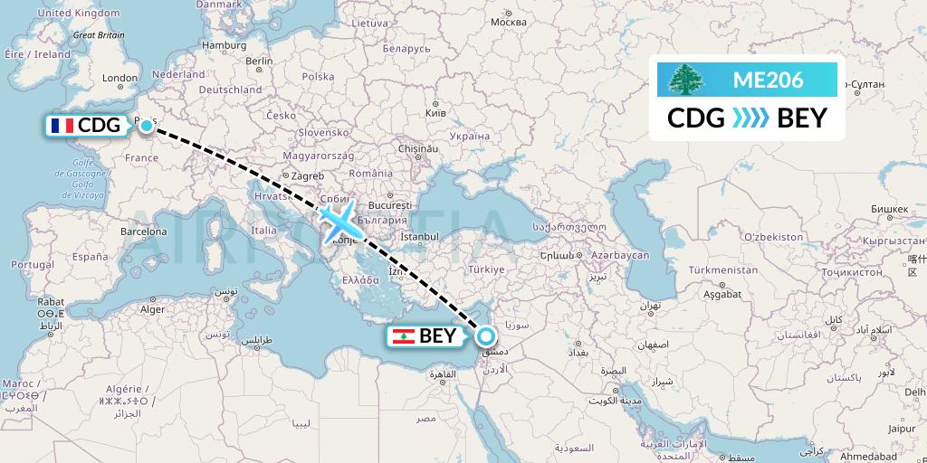 ME206 Flight Status MEA: Paris to Beirut (MEA206)