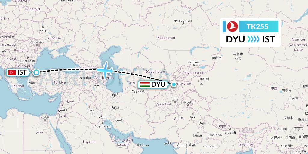 TK255 Flight Status Turkish Airlines: Dushanbe to Istanbul (THY255)
