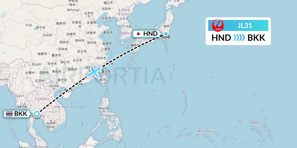 JL31 Flight Status Japan Airlines: Tokyo to Bangkok (JAL31)