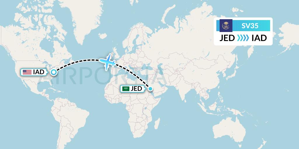 SV35 Flight Status Saudi Arabian Airlines: Jeddah to Washington (SVA35)
