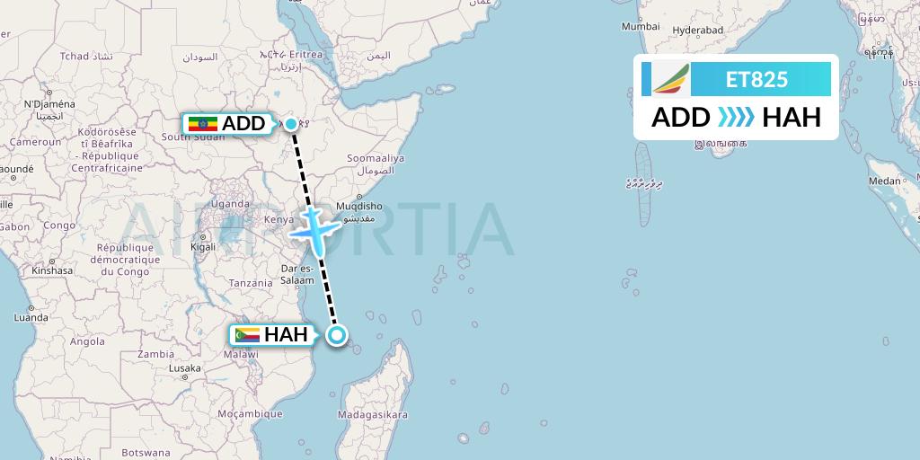 ET825 Flight Status Ethiopian Airlines: Addis Ababa to Moroni (ETH825)