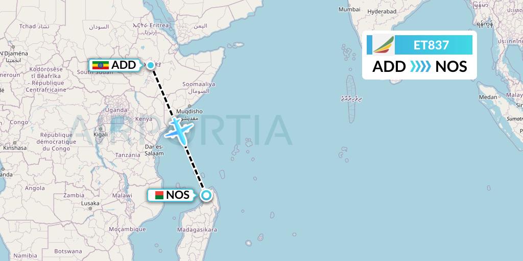 ET837 Flight Status Ethiopian Airlines: Addis Ababa to Nosy Be (ETH837)