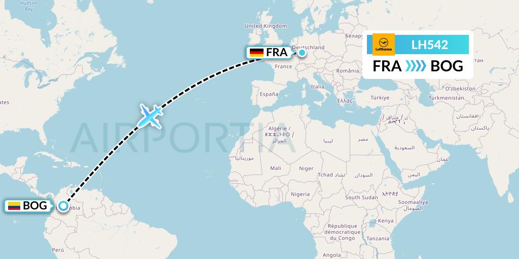 LH542 Flight Status Lufthansa: Frankfurt to Bogota (DLH542)