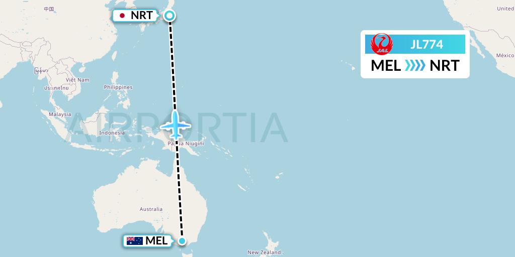 JL774 Flight Status Japan Airlines: Melbourne to Tokyo (JAL774)