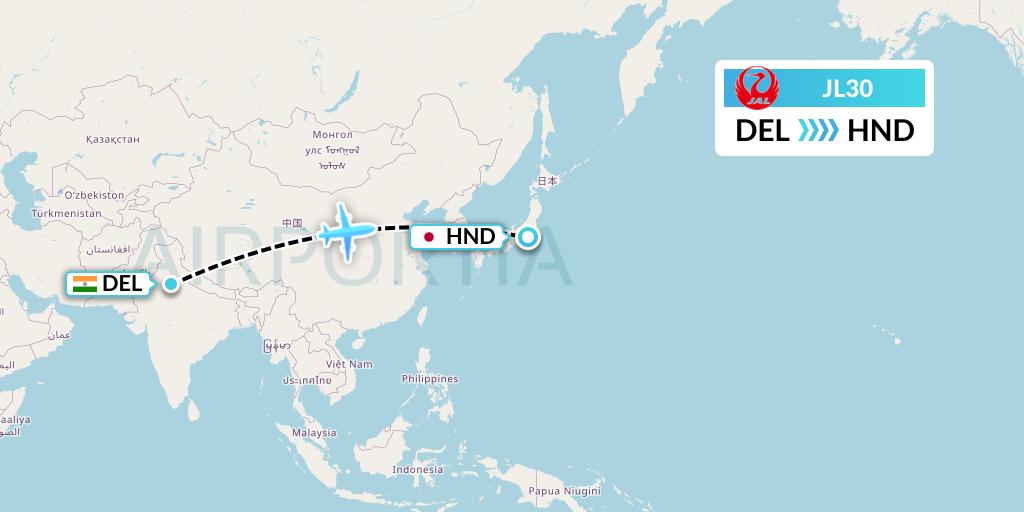 JL30 Flight Status Japan Airlines: Delhi to Tokyo (JAL30)