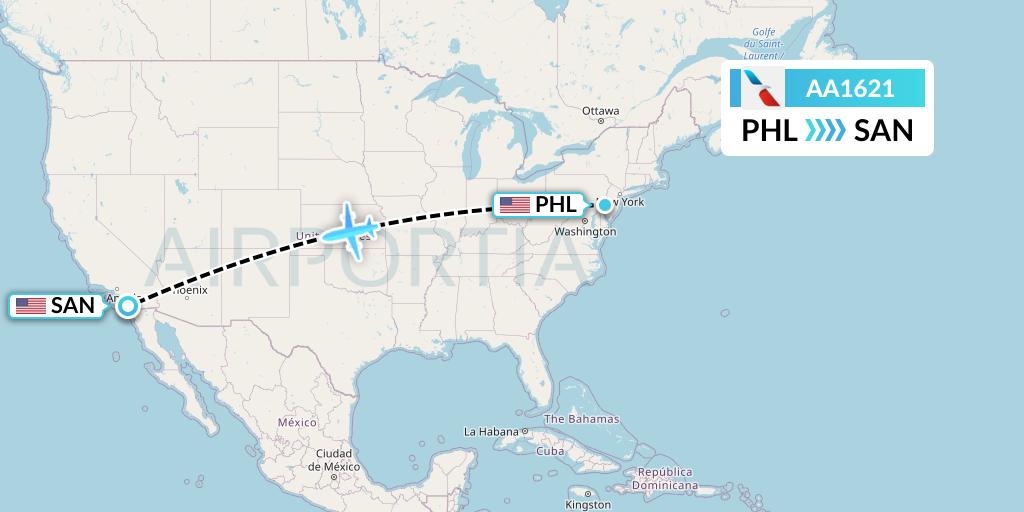 AA1621 Flight Status American Airlines: Philadelphia to San Diego (AAL1621)