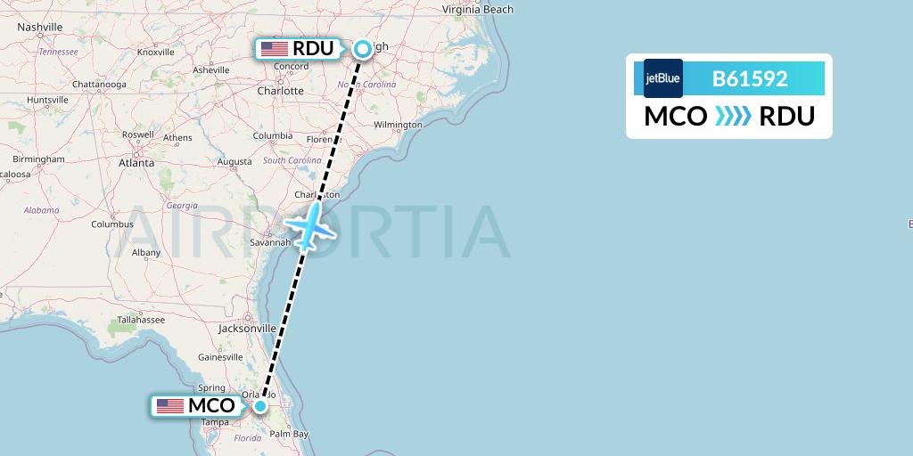 B61592 Flight Status JetBlue Airways: Orlando to Raleigh-Durham (JBU1592)