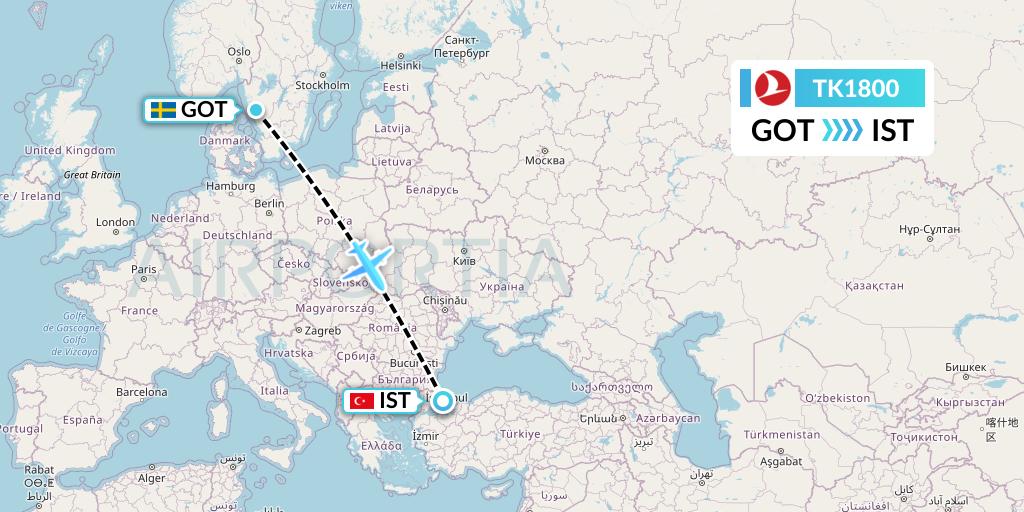 TK1800 Flight Status Turkish Airlines: Gothenburg to Istanbul (THY1800)