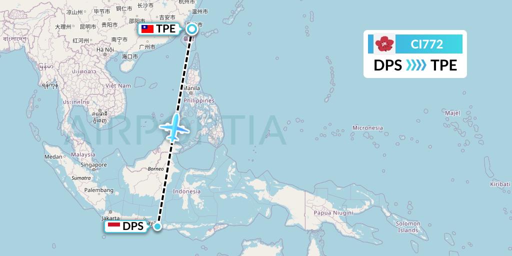 CI772 Flight Status China Airlines: Denpasar to Taipei (CAL772)