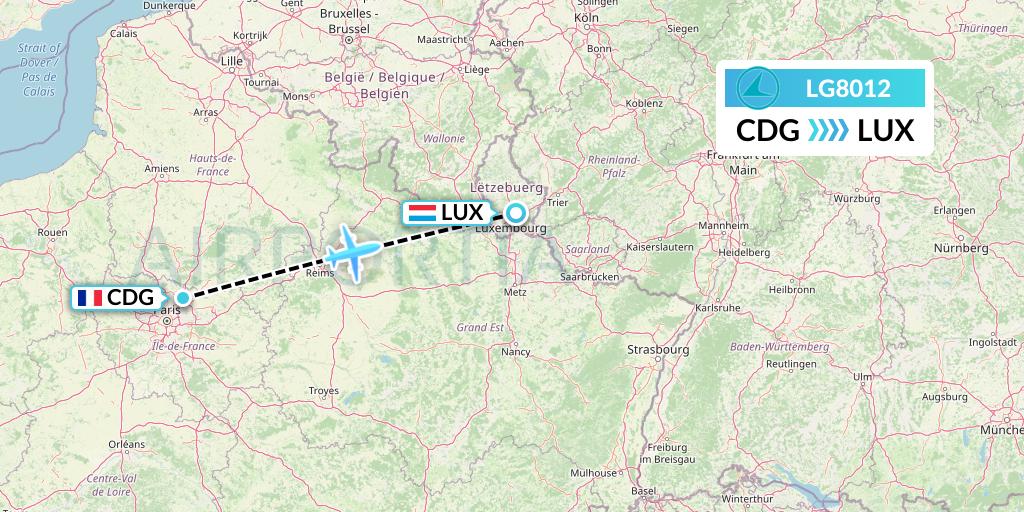 LG8012 Flight Status Luxair: Paris to Luxembourg (LGL8012)