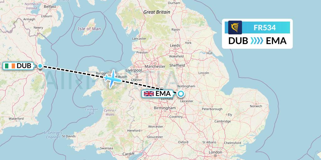 FR534 Flight Status Ryanair: Dublin to East Midlands (RYR534)