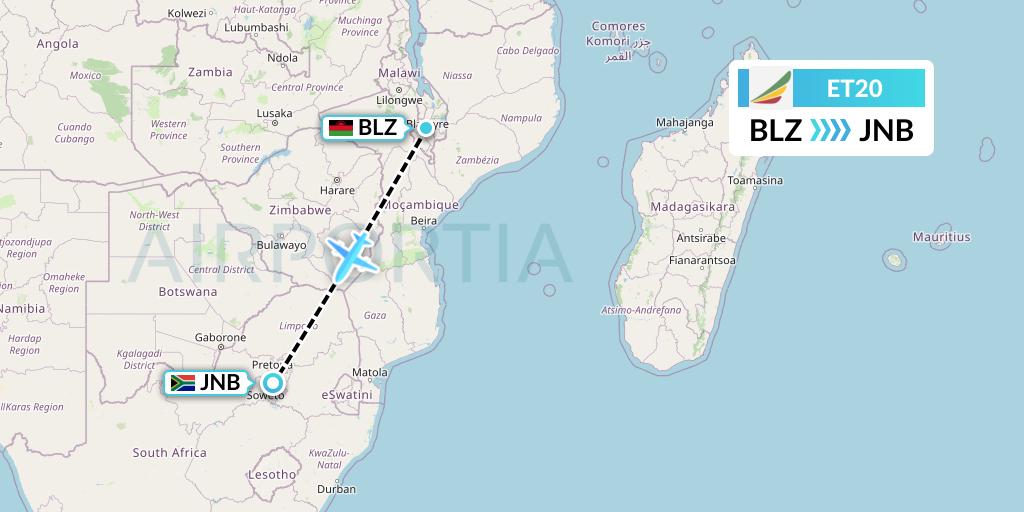 ET20 Flight Status Ethiopian Airlines: Blantyre to Johannesburg (ETH20)