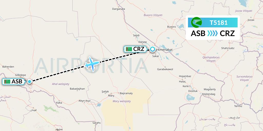 T5181 Flight Status Turkmenistan Airlines: Ashgabat to Turkmenabat (TUA181)