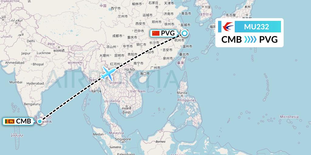 MU232 Flight Status China Eastern Airlines: Colombo to Shanghai (CES232)