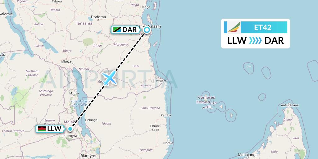 ET42 Flight Status Ethiopian Airlines: Lilongwe to Dar-es-Salaam (ETH42)
