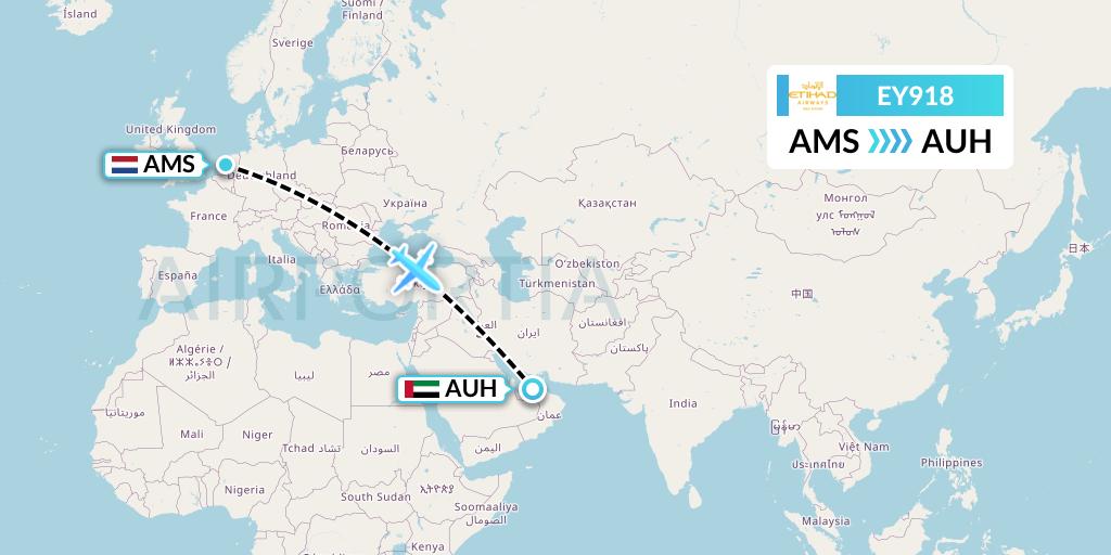 EY918 Flight Status Etihad Airways: Amsterdam to Abu Dhabi (ETD918)
