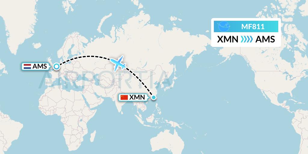 MF811 Flight Status Xiamen Airlines: Xiamen to Amsterdam (CXA811)