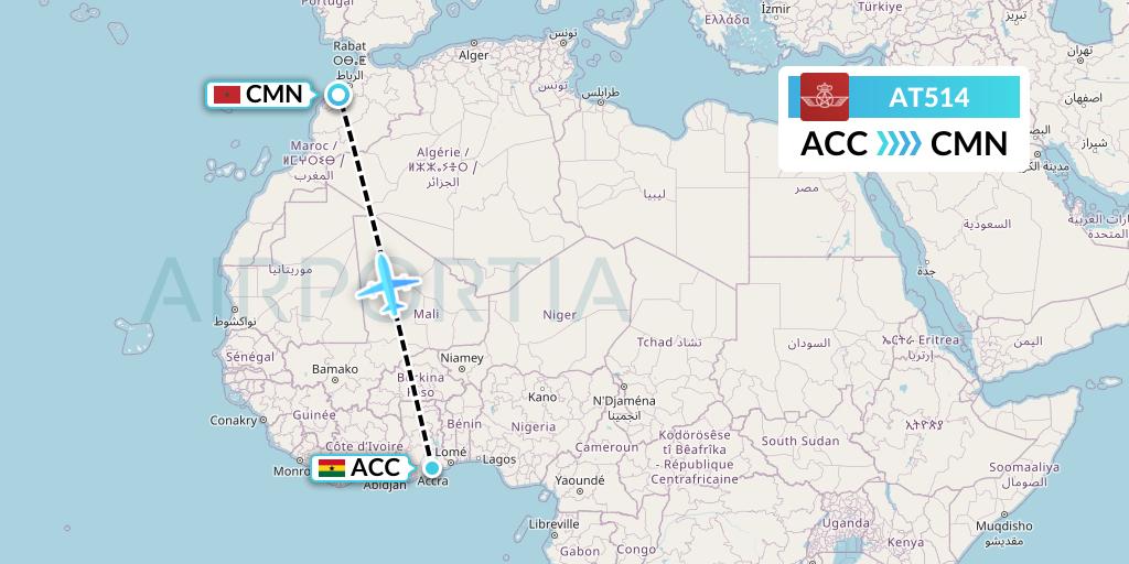 AT514 Flight Status Royal Air Maroc: Accra to Casablanca (RAM514)