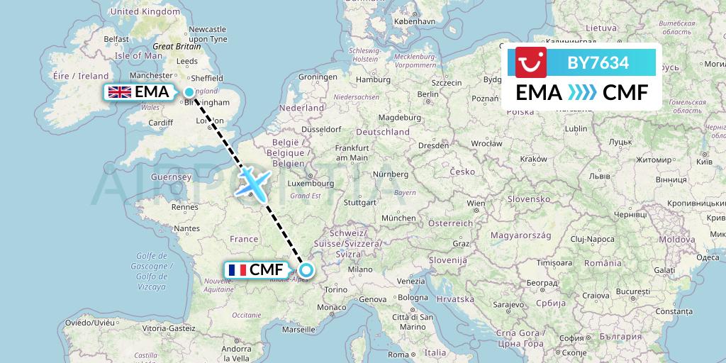BY7634 Flight Status TUI Airways: East Midlands to Chambery (TOM7634)