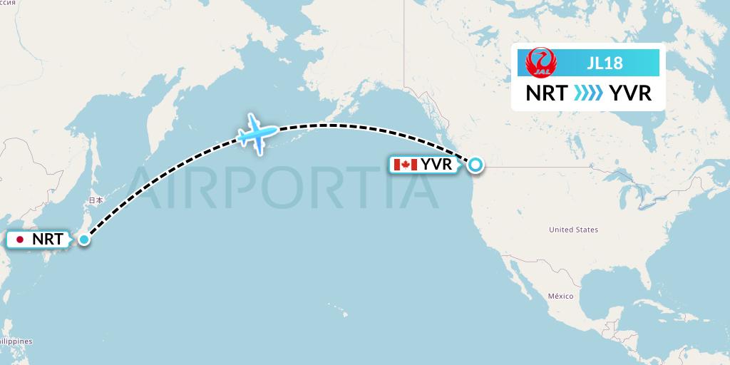 JL18 Flight Status Japan Airlines: Tokyo to Vancouver (JAL18)