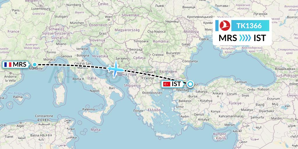 TK1366 Flight Status Turkish Airlines: Marseille to Istanbul (THY1366)