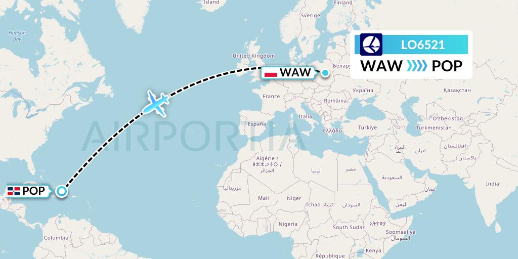 LO6521 Flight Status LOT: Warsaw to Puerto Plata (LOT6521)
