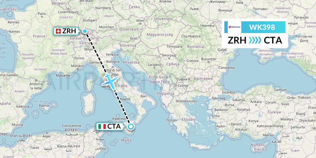 WK398 Flight Status Edelweiss Air: Zurich to Catania (EDW398)