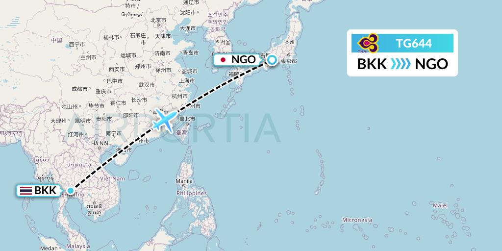 TG644 Flight Status Thai Airways: Bangkok to Nagoya (THA644)