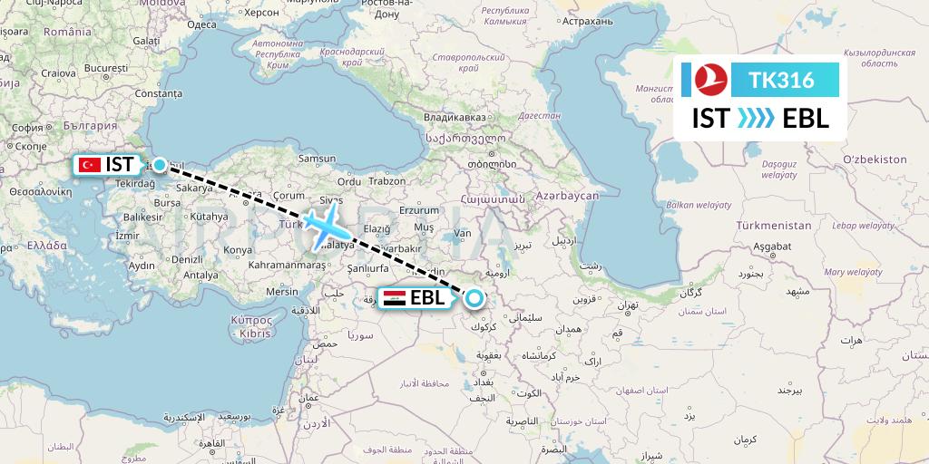 TK316 Flight Status Turkish Airlines: Istanbul to Arbil (THY316)