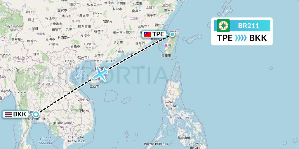 BR211 Flight Status EVA Air: Taipei to Bangkok (EVA211)