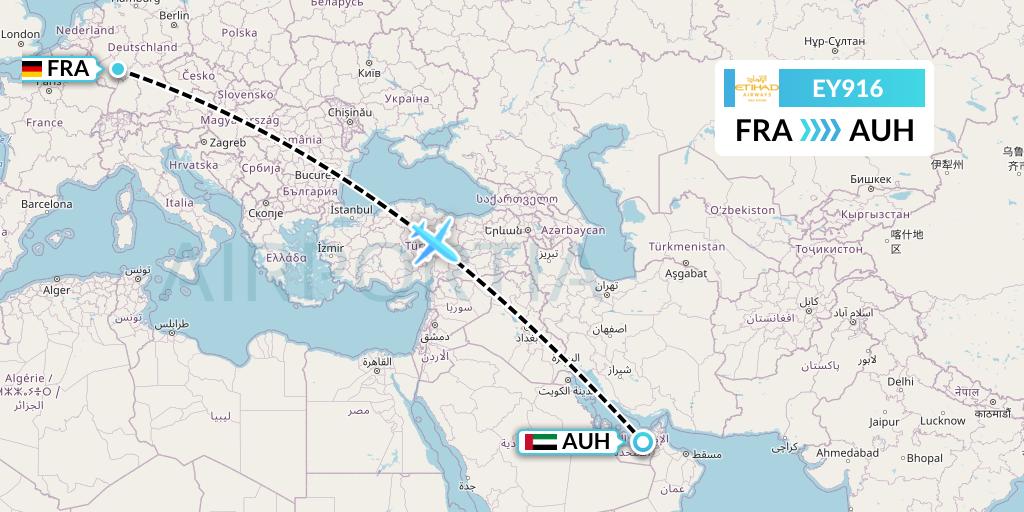 EY916 Flight Status Etihad Airways: Frankfurt to Abu Dhabi (ETD916)