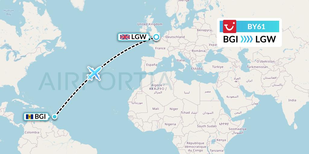 BY61 Flight Status TUI Airways: Bridgetown to London (TOM61)