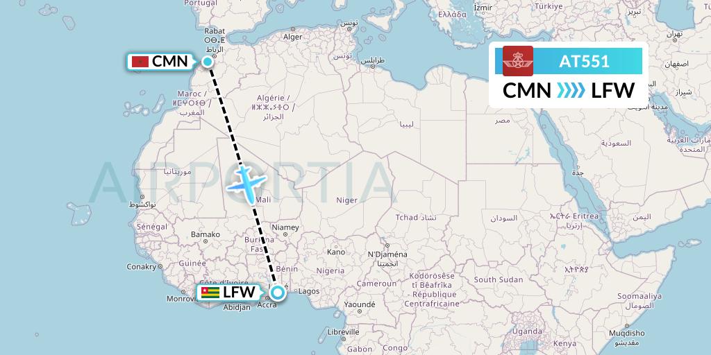 AT551 Flight Status Royal Air Maroc: Casablanca to Lome (RAM551)
