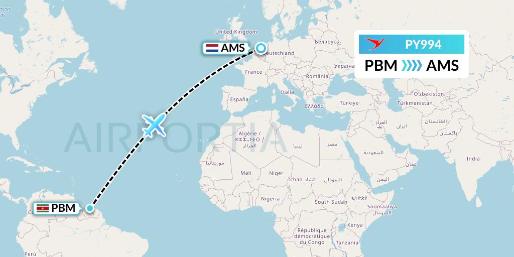 PY994 Flight Status Surinam Airways: Paramaribo to Amsterdam (SLM994)