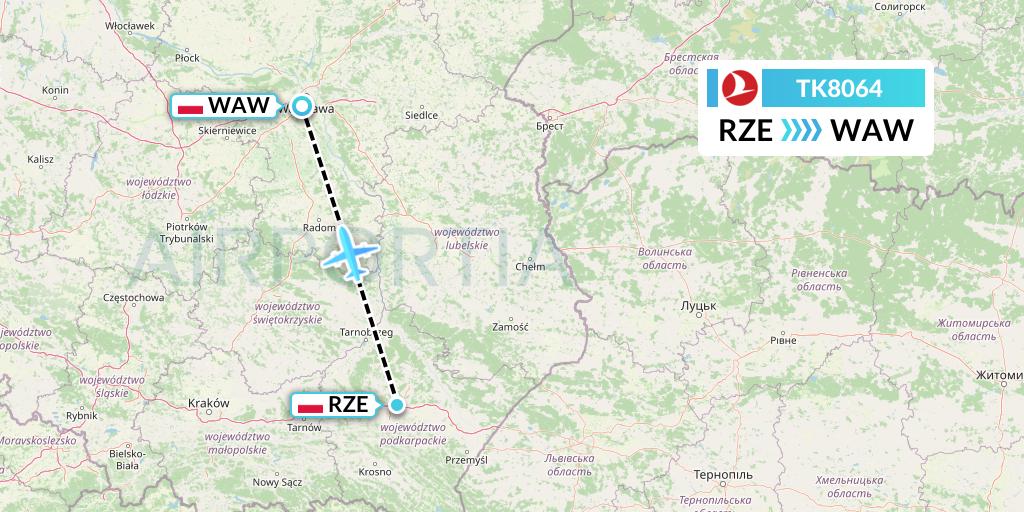 TK8064 Flight Status Turkish Airlines: Rzeszow to Warsaw (THY8064)