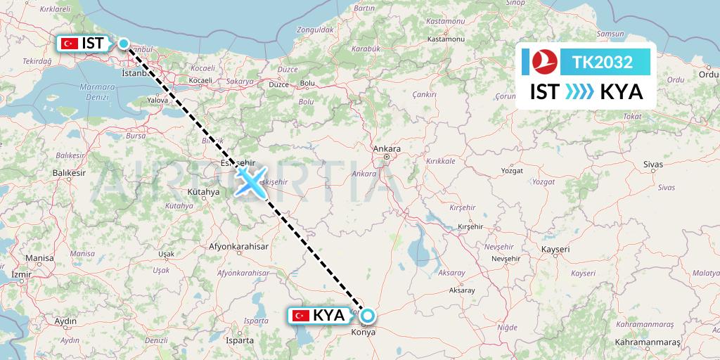 TK2032 Flight Status Turkish Airlines: Istanbul to Konya (THY2032)
