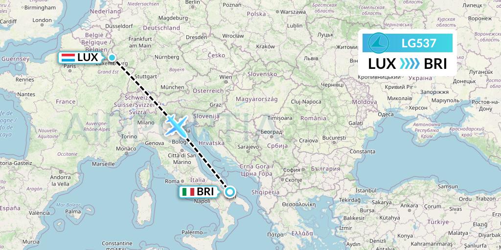 LG537 Flight Status Luxair: Luxembourg to Bari (LGL537)