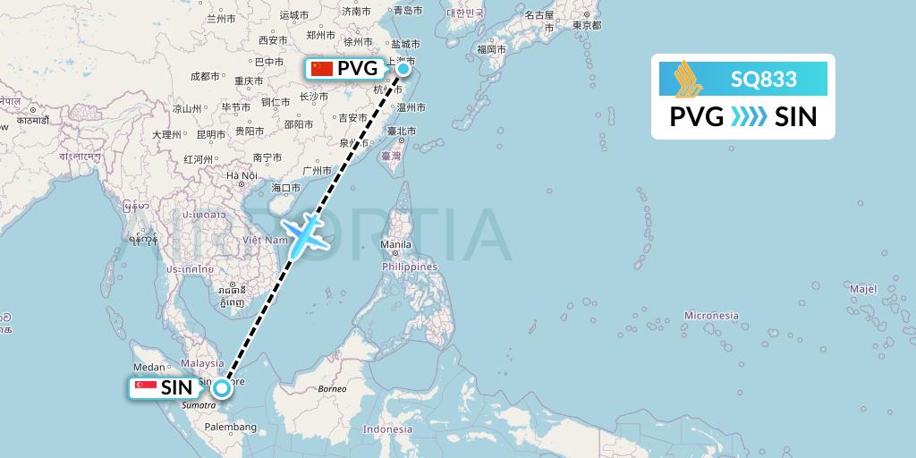 SQ833 Flight Status Singapore Airlines: Shanghai to Singapore (SIA833)