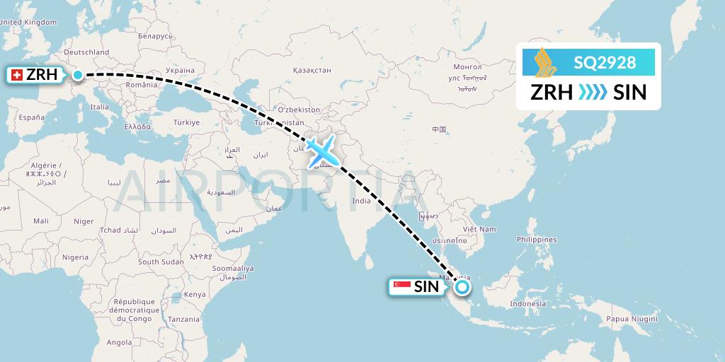SQ2928 Flight Status Singapore Airlines: Zurich to Singapore (SIA2928)