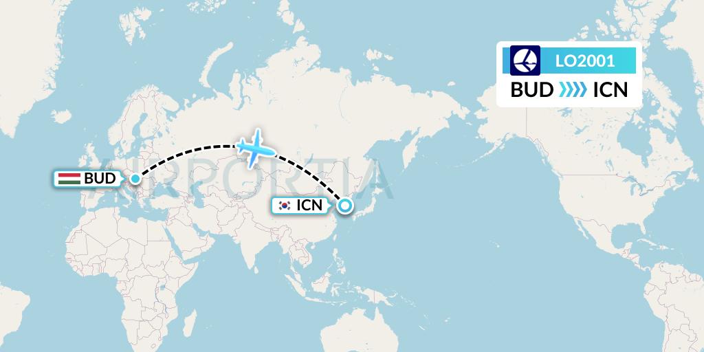 LO2001 Flight Status LOT: Budapest to Seoul (LOT2001)