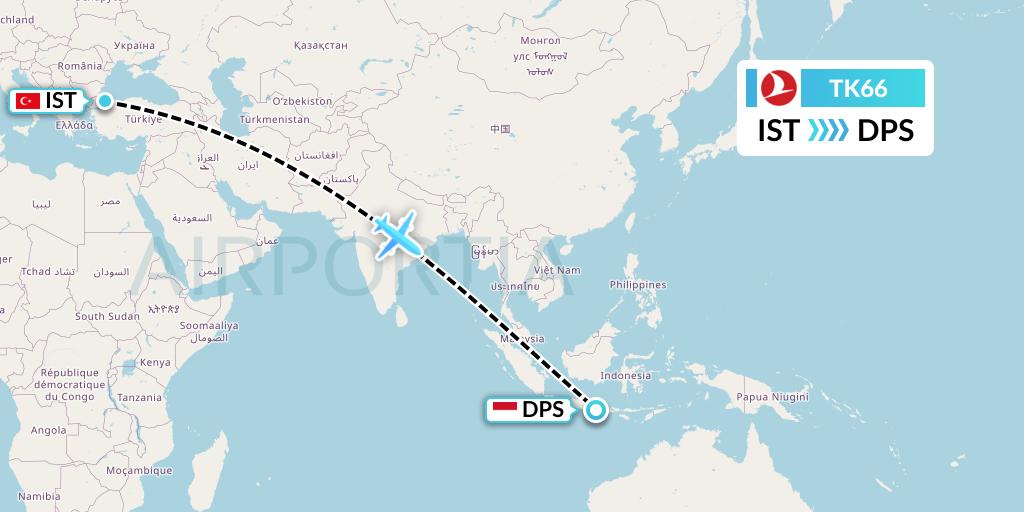 TK66 Flight Status Turkish Airlines: Istanbul to Denpasar (THY66)