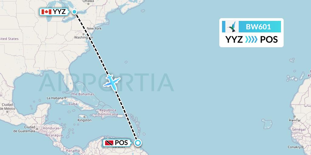 BW601 Flight Status Caribbean Airlines: Toronto to Port of Spain (BWA601)